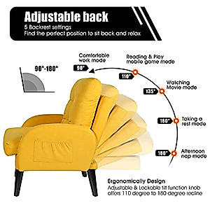 ELUCHANG Accent Chair with Ottoman Storage,Comfort Armchair with Adjustable Backrest and Side Pocket,Fabric Sofa Chair for Living Room Bedroom Office Lounge