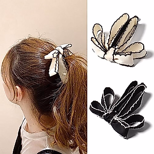 2 PCS Ribbon Bow Banana Clip Vertical Ponytail Claw Clip Korean Style Bowknot Ponytail Claw for Women Girls Banana Barrette Claw Hairpin Sweet Ponytail Holder Hair Accessories