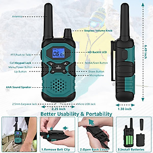 Topsung Walkie Talkies 6 Pack Rechargeable Walkie-Talkies for Adults Long Range Distance FRS 2 Way Radios Walkie Talkies Work Hunting Walkie Talkies with Headsets NOAA 2xUSB Charger 6x4500mAh Battery