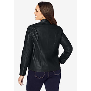 Jessica London Women's Plus Size Zip Front Leather Jacket - 14 W, Black