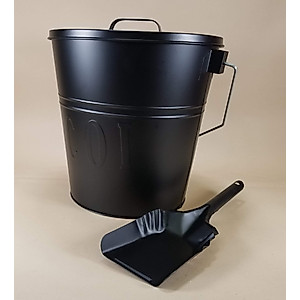 Carver's Olde Iron Black Ash Bucket fireplace w/ shovel and lid 14" tall x 13" across top