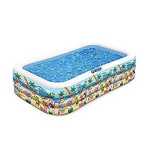 JOYIN Inflatable Kiddie Swimming Pool Full-Size Swim Center Beach Pattern for Seasonal Merriment Outdoor Kids/Family Activity, 120''*72''*22''
