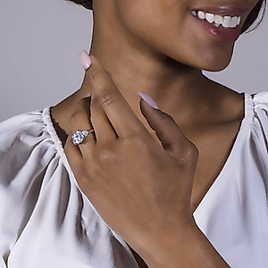 Charles & Colvard Created Moissanite 9.5mm Cushion Cut Three Stone Engagement Ring for Women | 5 cttw DEW | Lab Grown | Solid 14K White Gold with Rhodium | Size 7