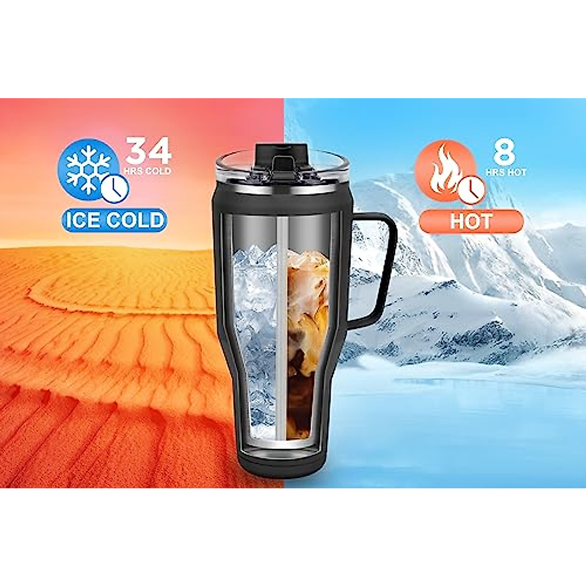 Zenbo 40 oz Tumbler with Handle –Keeps Drinks Cold up to 34 Hours,Leak Proof Lid and Straw -Insulated Tumbler Sweat Proof,Dishwasher Safe