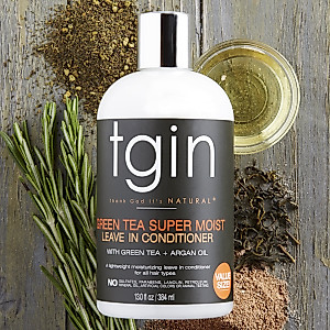 tgin Green Tea Super Moist Leave in Conditioner for Curly, Coily and Wavy Hair, with Argan Oil, Shea Butter and Green Tea, Moisturizes and Nourishes Dry Hair, 13 oz