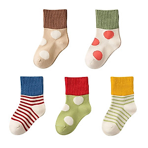 TwKueor 5 Pairs Cotton Ankle Socks for Toddlers and Little Kids, Soft Warm Cozy Socks for Unisex Infant, Gift for Boys and Girls Age 0-8 years (M)