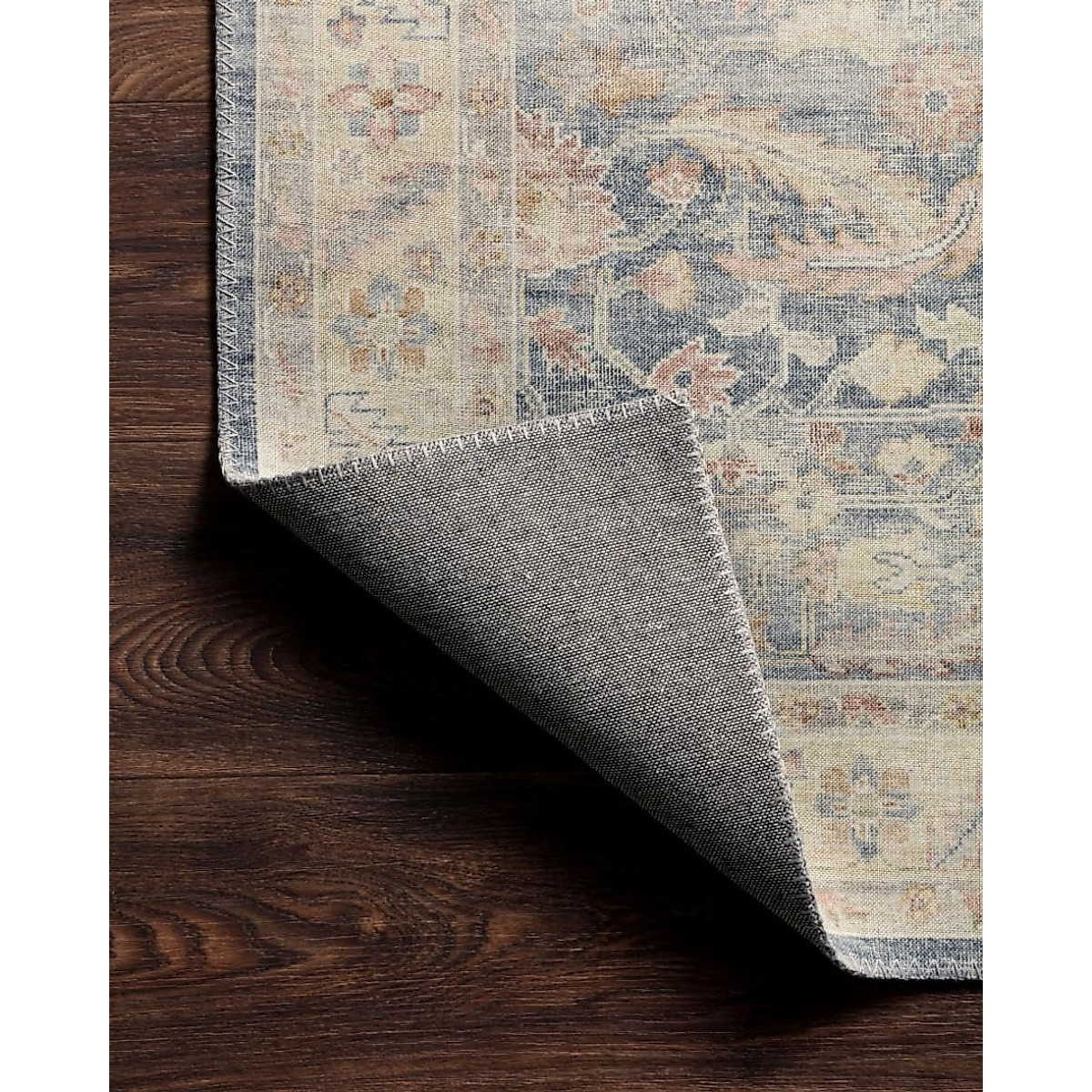 Loloi II Hathaway Collection HTH-02 Denim/Multi 2'-0" x 5'-0", .25" Thick, Accent Rug, Soft, Durable, Printed, Modern, Low Pile, Non-Shedding, Easy Clean, Living Room Rug