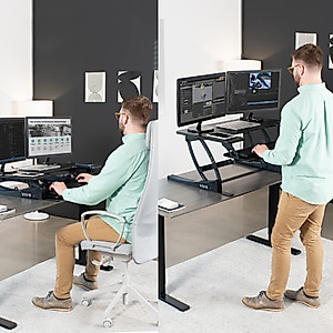 VIVO 36 inch Electric Height Adjustable Stand Up Desk Converter, VE Series, Sit to Stand Tabletop Dual Monitor Riser with USB Port, Black, DESK-V000VE