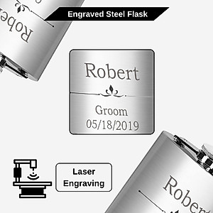 Top Shelf Stainless Steel Wedding Hip Flask 6Oz | Custom Engraving Personalized Name Bachelorette Party Favors Flask | Leak Proof Screw-On Cap | Groomsmen Gifts
