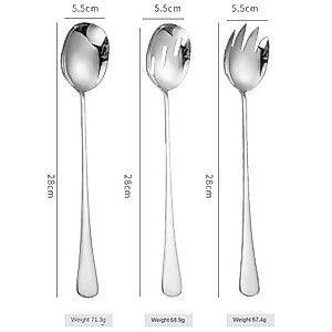 ARFUKA Salad Servers Salad Serving Sets Stainless Steel 11" Buffet Salad Spoon and Salad Fork Dishwasher Safe Large Metal Serving Utensils Silver, Set of 3