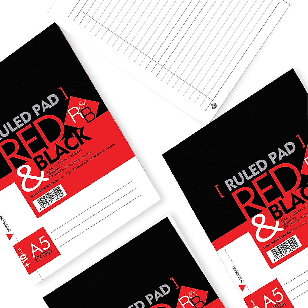 2 Pack A5 Composition Notebook 6.3inch x 8.3inch with 1 Gel Pen - Side open perforated pad, coated soft cover, super strong glue binding,154 pages, for work & school