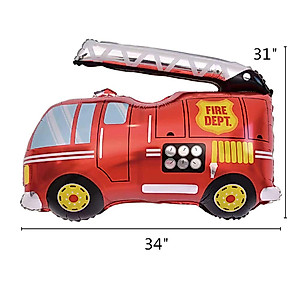 FXBLING 2 Pcs Jumbo Fire Truck Foil Mylar Balloon Helium Large Birthday Party Decorations Supplies Red