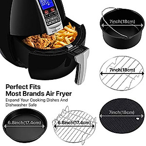 Flexzion Air Fryer Accessories for Phillips Gowise Ninja Foodi Cozyna Cosori Nuwave Air Fryer Accessories Parts 6 Set 7 Inch Fit All 2.6, 3.7, 5, 5.3, 5.8, 6, 8, 12 QT with Air Fryer Recipe Cookbook