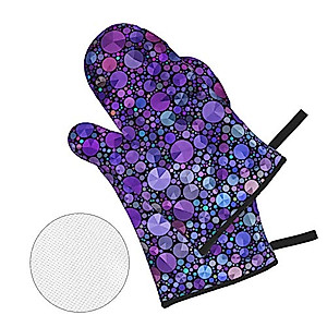 Purple Circles Oven Mitts and Pot Holders Set Heat Resistant Oven Gloves Flexible for Kitchen Cooking Baking Grilling Microwave