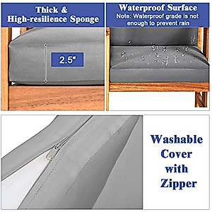 Tangkula 3 Pieces Patio Furniture Set, Includes Set of 2 Outdoor Acacia Wood Cushioned Chairs and Coffee Table, for Garden, Backyard, Poolside, Bistro and Deck, Patio Conversation Chat Set (Gray)