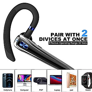 MQQC Bluetooth Headset V5.0 Wireless Bluetooth Earpiece,Hands-Free Earphones with Noise Cancellation Mic for/Business/Office/Driving, Compatible with iPhone and Android（Blue）