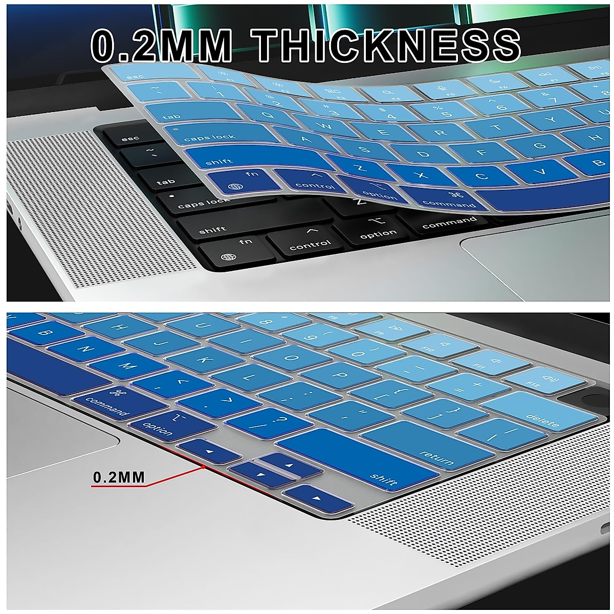 Soke Premium Keyboard Cover Skin, for 2021-2024 MacBook Pro 14" 16" M4 M3 M2 M1 Pro/Max(A2918 A2992 A2991 A2442 A2485 A2780), MacBook Air 15.3"/13.6" M3 M2(A2941 A2681), US ANSI Layout,Ombre Blue
