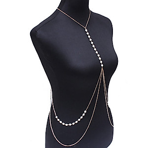 Cosydays Boho Pearl Body Chain Gold Layered Chest Chains Necklace Belly Chain Beach Bikini Chains Waist Nightclub Body Chain Jewelry for Women