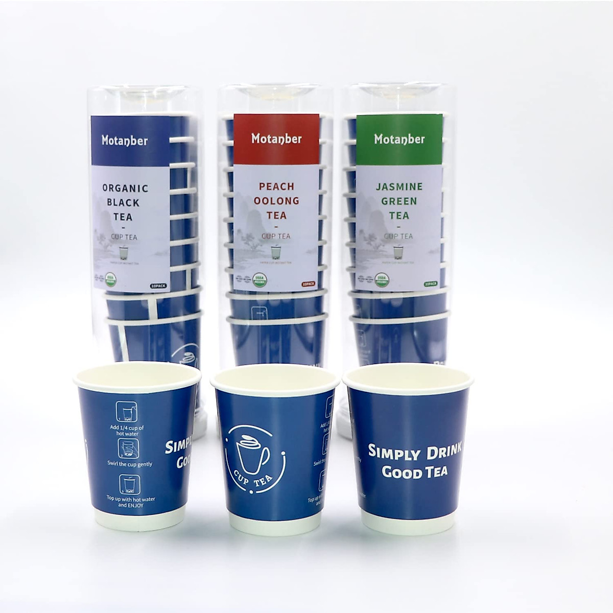 Motanber Jasmine Cup Tea - Paper Cup Instant Tea, Jasmine Green Tea Flavor, Camping cup tea,portable tea,food grade paper cup with tea,1 cup with 2g tea(10 Cups) (Jasmine)