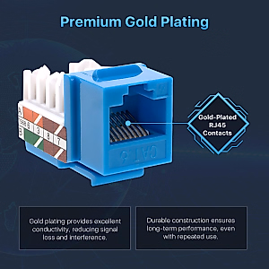 SATMAXIMUM Cat6 Keystone Ethernet Wall Jack Punch Down UTP 45-Degree (Easier Termination Than 90-Degree), RJ45 Slim Profile Speed Termination Blue 45° Angled (50 Pack)