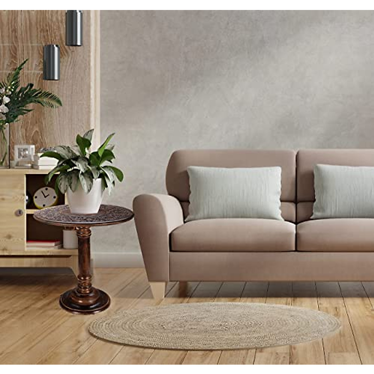 Round End Table,Small Table,Side Table, Side Tables Living Room,End Table,Round Side Table,Altar Table, Carved Side Table,Wood Accent Table,Carved Wood Table Single Pillar 18x22 inch Burnt