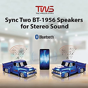 QFX Bluetooth 1956 Pickup Truck Replica Speaker, 3-inch Speakers, Hands Free Link, Built-in Microphone, FM Radio and LED Party Lights, Blue - BT-1956 BL