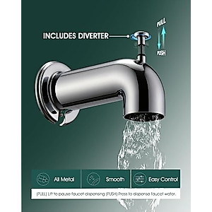 LOCALAND Slip-On Extra Long Tub Spout with Diverter, 1/2 Inch Slip Fit Connection,Chrome Plated