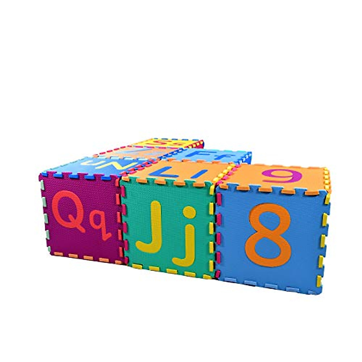 KC Cubs Soft & Safe Non-Toxic Children’s Interlocking Multicolor Exercise Puzzle Educational ABC Alphabet EVA Play Foam Mat for Kid’s Floor & Baby Nursery Room, 36 Tiles, 9 Colors, 54 Borders (EVA003)