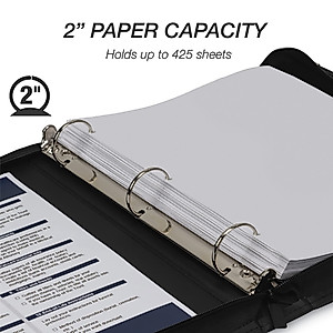 Samsill Classic Professional 3 Ring Zippered Binder, 2 Inch Round Ring, Portfolio Organizer for 8.5x11” Documents, Binder with Zipper, Silver Corner Accents, Black