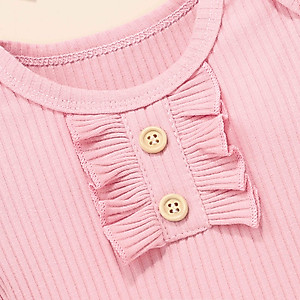 Chyrbaby Infant Baby Girl Clothes Newborn Girls Outfit Ruffle Romper Ribbed Bodysuit Floral Pants Set With Headband…