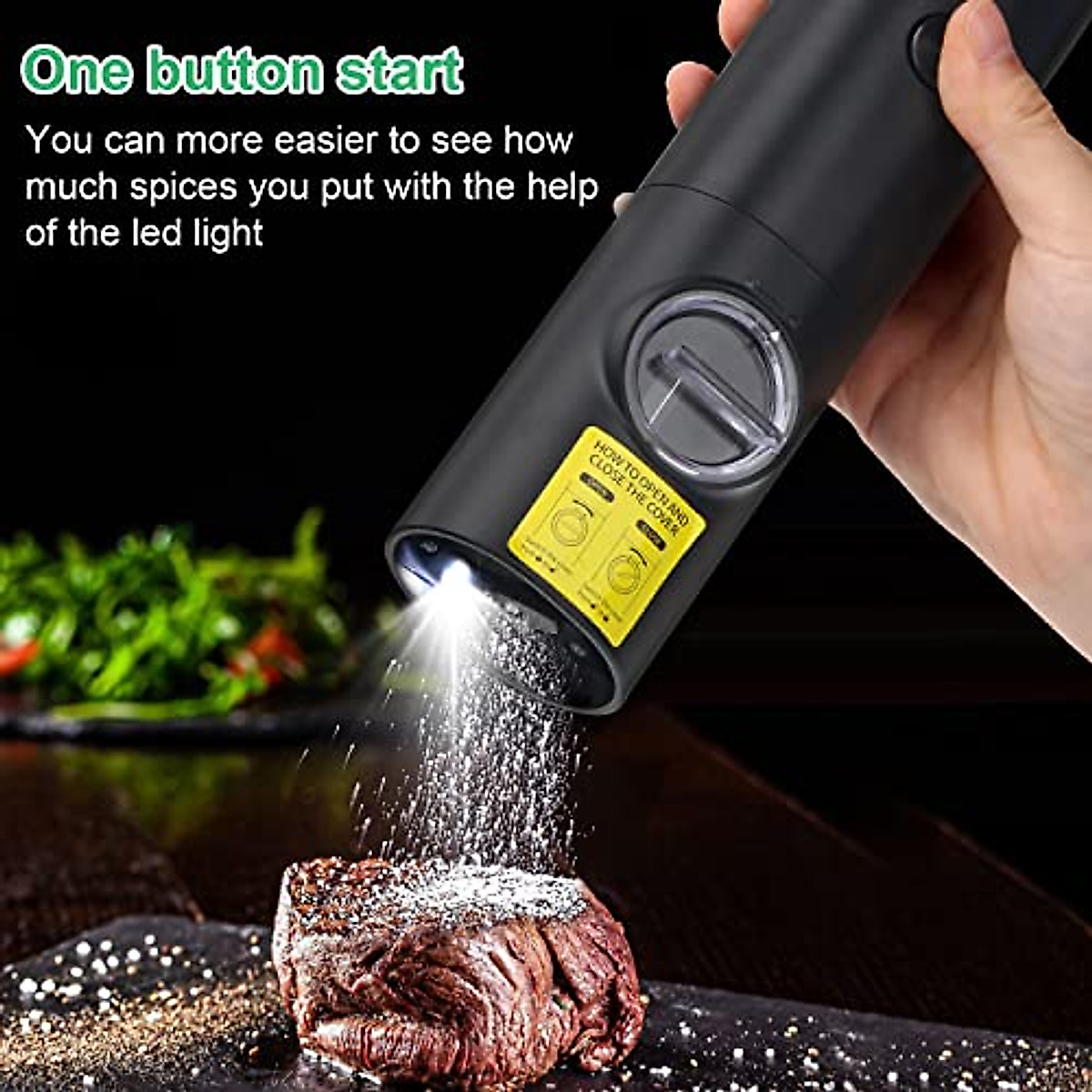 2 Pack-Electric Salt and Pepper Grinder Set, Coldairsoap Automatic Salt Pepper Mill Grinder with LED Light, Adjustable Coarseness, One-Hand Operation for Kitchen BBQ, Battery Operated Salt Grinder