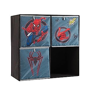 Idea Nuova Marvel Spiderman Collapsible Storage Cubby Organizer and Bookshelf with 3 Collapsible Cubes