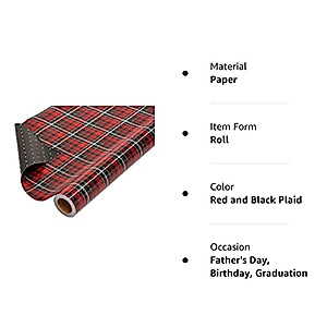 American Greetings Reversible Wrapping Paper Jumbo, Red and Black Plaid (1 Roll, 175 sq. ft)
