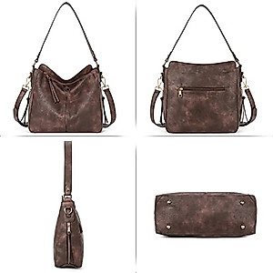 CLUCI Purses and Handbags for Women Leather Hobo Tote Fashion Ladies Crossbody Large Bucket Shoulder Bag Vintage Two Toned Coffee