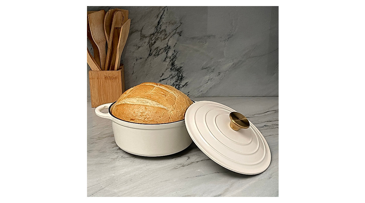 Lexi Home Enameled 5 Qt. Cast Iron Dutch Oven - Cream