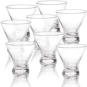 DEAYOU 8 Pack Stemless Glasses Set, Cocktail Glasses with Base for Gimlet, Margarita, Drink, Juice, Party, Gift, 7 OZ
