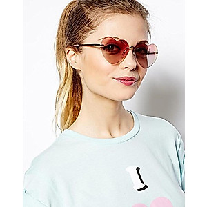 Dollger Pink Heart Sunglasses Women Rimless Heart shaped Sunglasses Cute Rave Metal Frame Festival Glasses