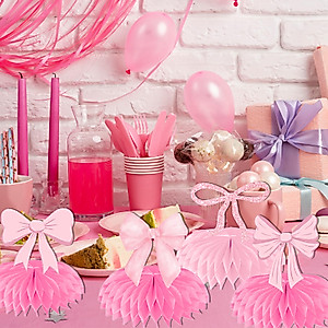 Pink Bow Party Decorations Honeycomb Centerpieces, 9Pcs Bow Coquette Birthday Decorations for Table, 3D Bow Birthday Decorations Coquette Baby Shower Decorations for Bow Birthday Baby Shower
