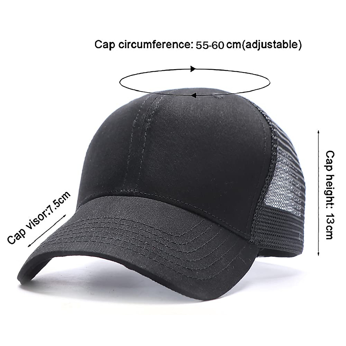 LONGTEN Womens Mesh Baseball Cap Ponytail Vintage Ponycaps Cotton Summer Sun Hat Sports Peaked Cap A-Black