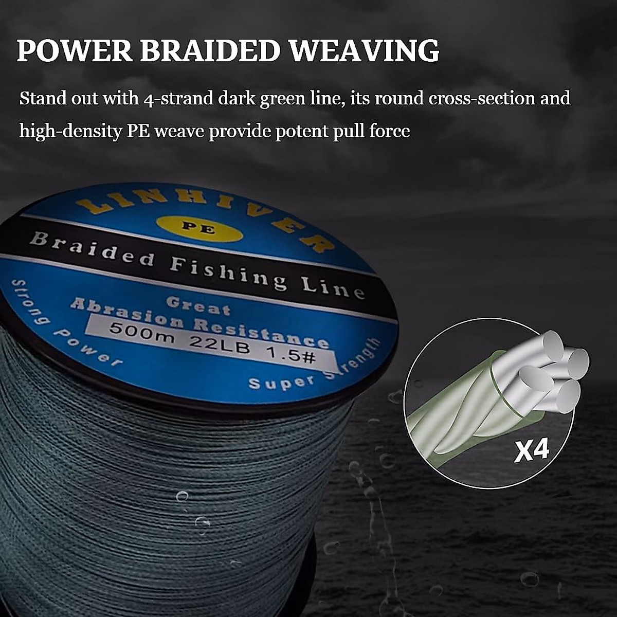 Braided Fishing Line, 4 Strands Super Strong PE Fishing Line 10LB/20LB/30LB/ for Saltwater and Freshwater, Abrasion Resistant, High Sensitivity and No Stretch Superline - DarkGreen(547Yds, 30lb)