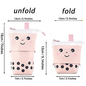Friinder Telescopic Pencil Bag Pen Holder Pop Up Stationery Case, Stand-up Retractable Transformer Bag Standing Organizer, Great for Christmas Holiday New Year Gift Office Bag(Pink)