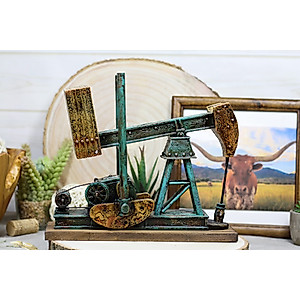 Ebros Gift Rustic Vintage Nodding Donkey Pumpjack Oil Derrick Rig Wine Bottle Holder Rack Caddy Statue Wild West Pumpjack Metal Platform Home Decor Sculptures