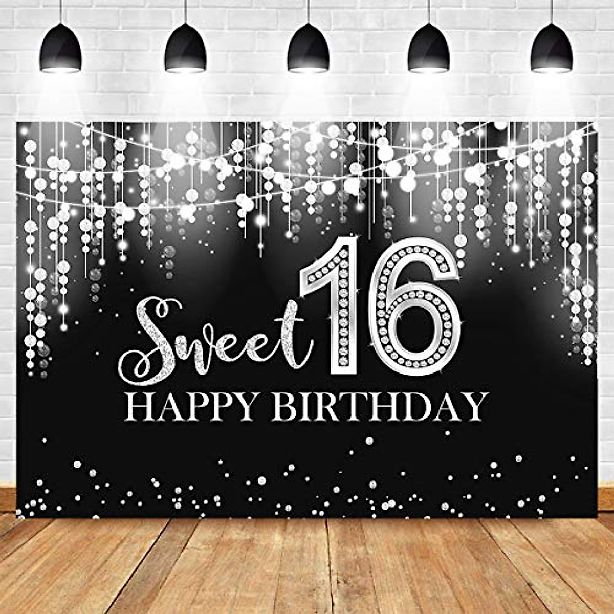 Mocsicka Sweet 16 Birthday Backdrop Glitter Silver Sweet Sixteen Background Girls 16th Birthday Party Cake Table Decoration Photo Booth Props (7x5ft)
