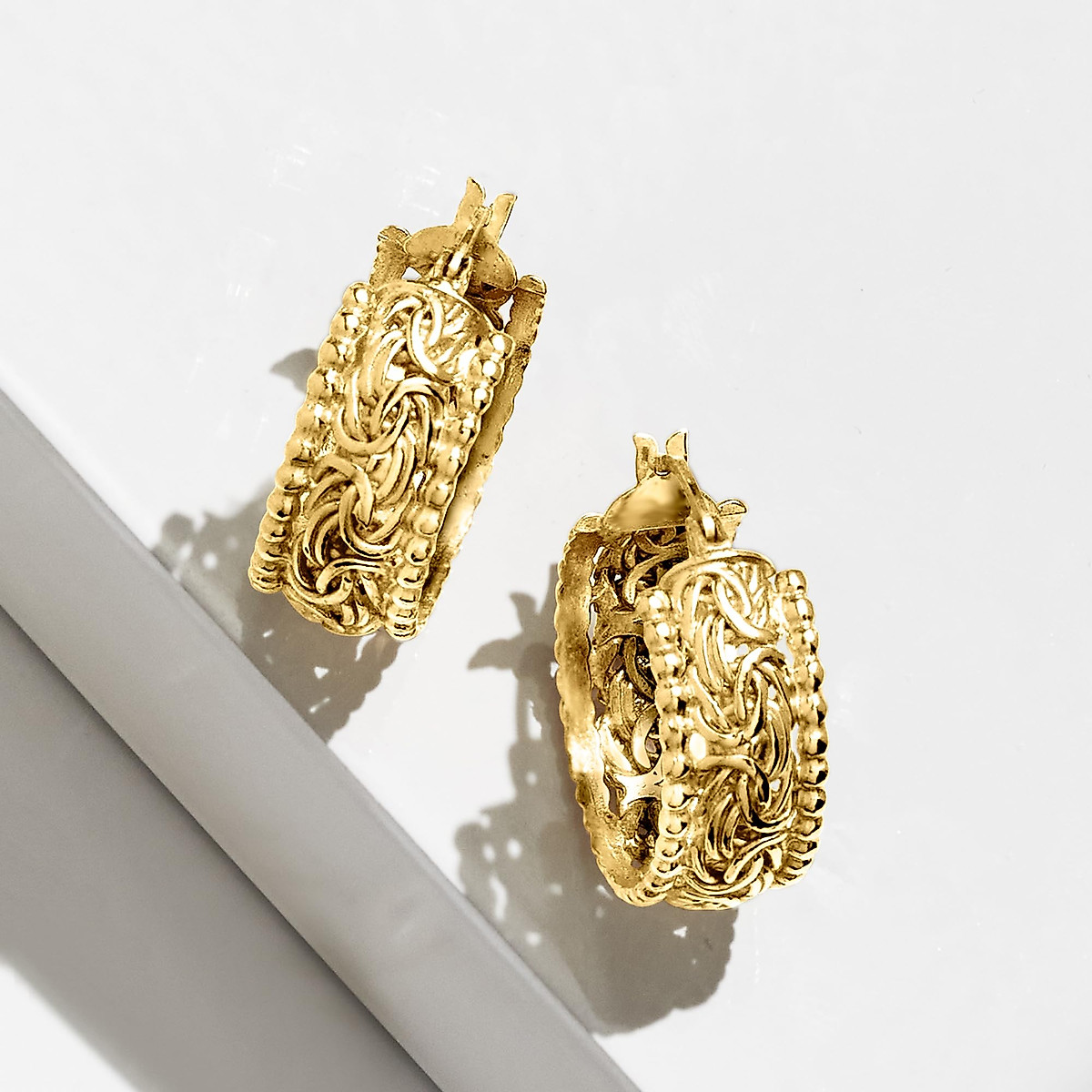 Ross-Simons 18kt Gold Over Sterling Beaded-Edge Byzantine Hoop Earrings