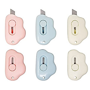 Honbay 6PCS Creative Cute Cloud Mini Utility Knives Portable Art Knife Retractable Envelope Knife Letter Opener Carton Opener Box Cutter with Hanging Hole