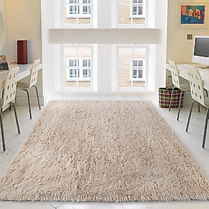 CRUGZ Pure Beige Area Rug 5x7 Feet, Ultra Soft Tan Rugs for Living Room Decor, Shaggy Fluffy Camel Taupe Rug for Bedroom, Nursery Home Decor 60x84 Inch Beige Alfombras para Salas (5'x7' Beige/Tan)
