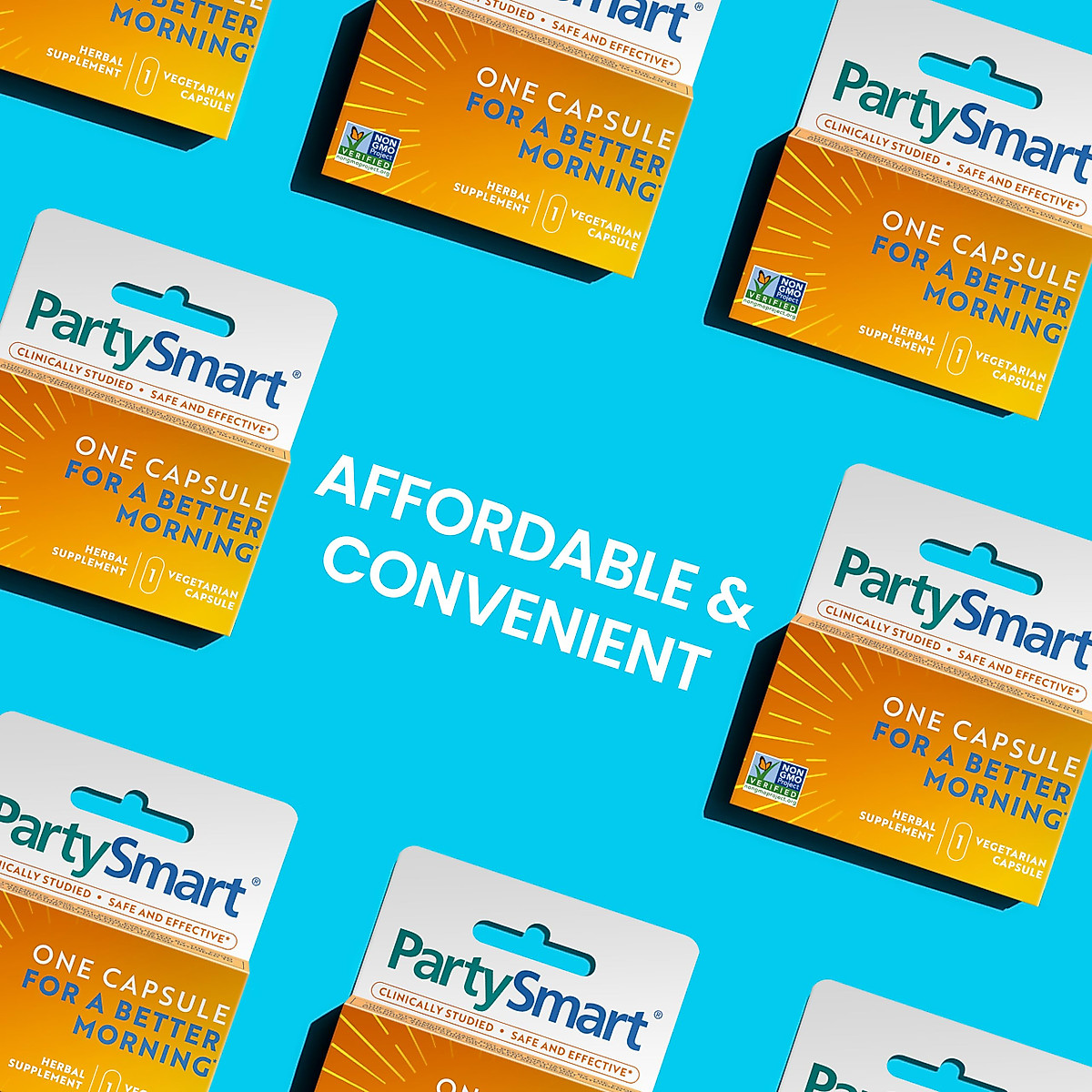 PartySmart, One Capsule for a Better Morning, 10 nights out Supply, Non-GMO, Plant-based, 250 mg, 10 capsules