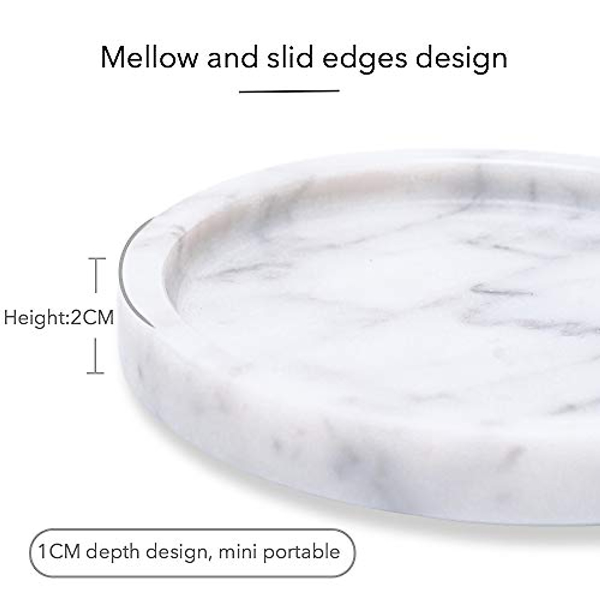 JIMEI Natural Marble Round Vanity Tray Jewelry Ring Dish Holder Fruit Serving Tray for Bathroom, Kitchen, Nightstand or Table Decoration (5.51IN (14CM))