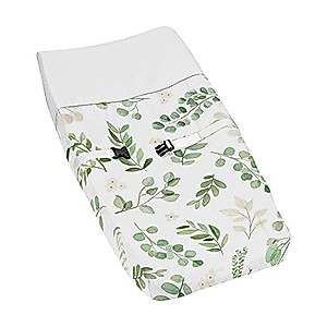 Sweet Jojo Designs Floral Leaf Girl Baby Nursery Changing Pad Cover - Green and White Boho Watercolor Botanical Woodland Tropical Garden