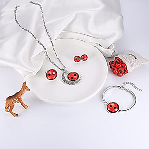 HAIAISO Good Luck Ladybug Jewelry Red Ladybug Bracelet Moon Necklace Ring Stud Set Halloween Cosplay Jewelry Ladybug Lover Gift for Women Girls(Ladybug)